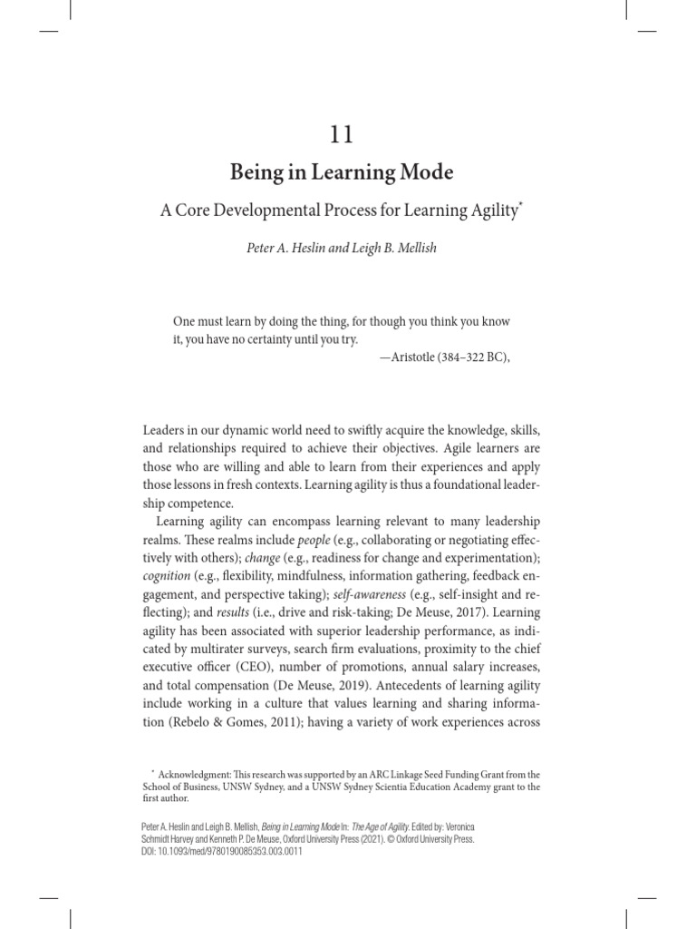 Being in Learning Mode A Core Developmen | PDF | Self Efficacy | Leadership
