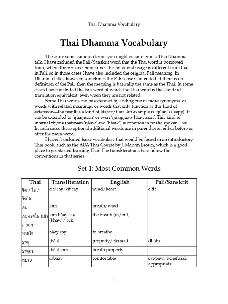 Thai Dhamma Vocabulary | PDF
