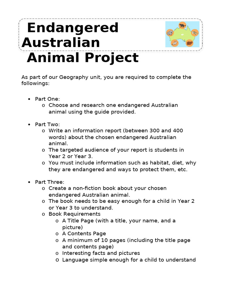 Australian Endangered Animal Project and Assessment Rubrics | PDF ...