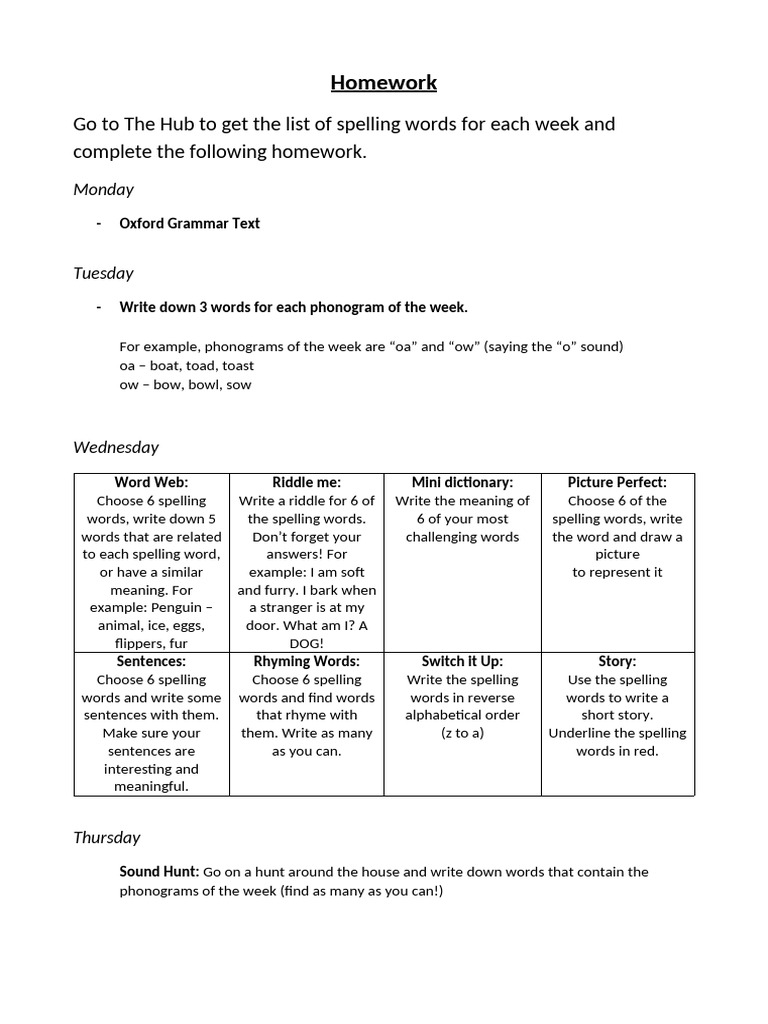 Spelling Homwork Activities 2 | PDF