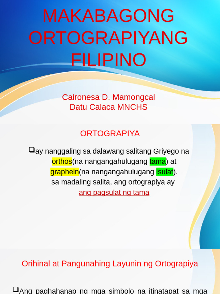 Makabagong Ortograpiyang Filipino | PDF