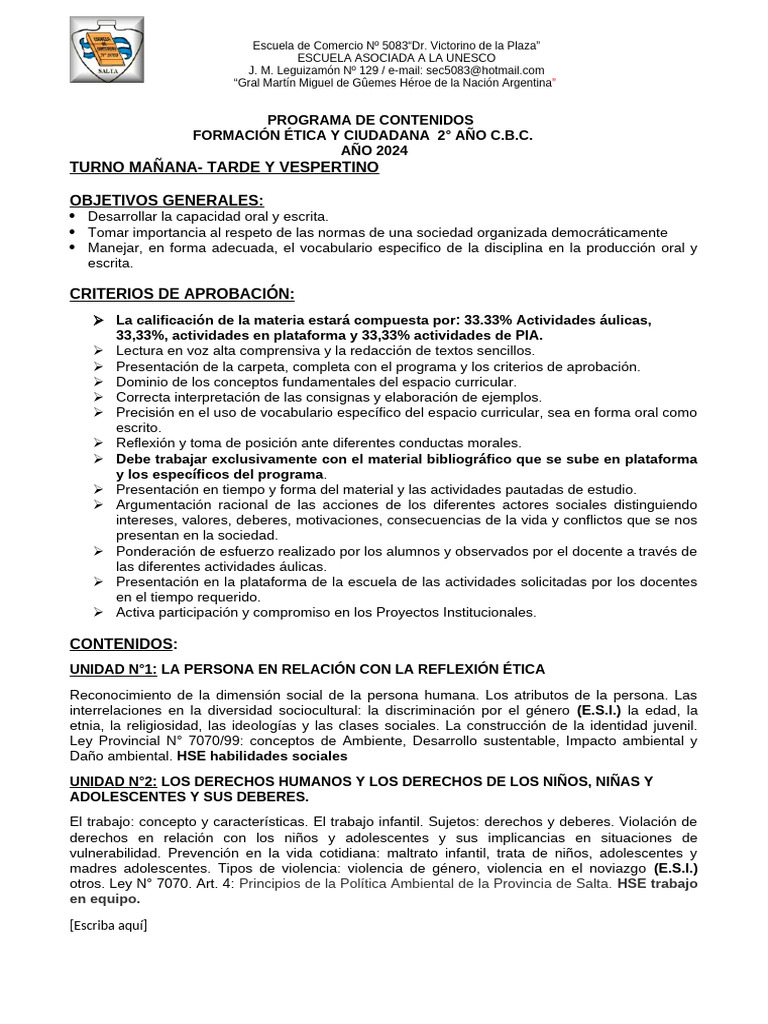 Programa Fec 2° Año 2024 | PDF | Violencia