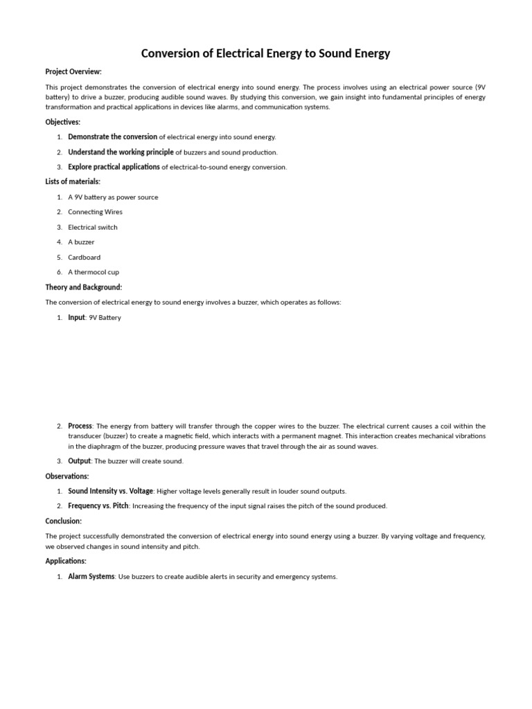 Conversion of Electrical Energy To Sound Energy | PDF