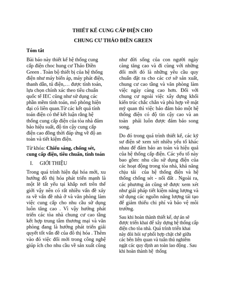 Thiết Kế Cung Cấp Điện Cho Tòa Nhà Thảo Điền Green | PDF