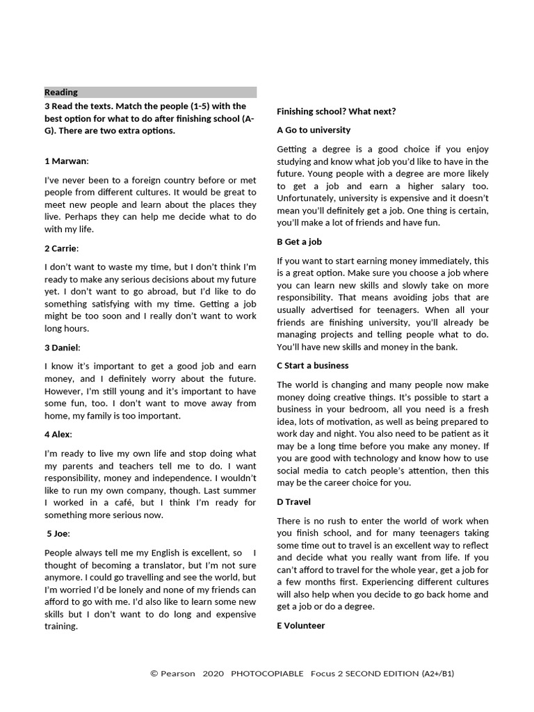 Focus2 2E Unit Test Dictation Listening Reading Unit6 GroupB | PDF