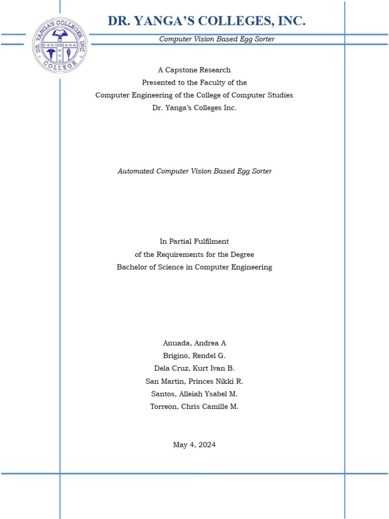 Automated Computer Vision Egg Sorter Complete Document | PDF ...