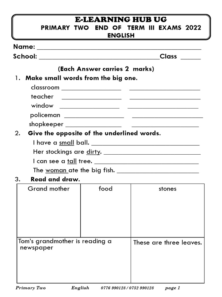 Primary Two End of Term III 2022 | PDF