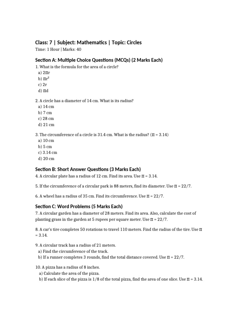 Circles Question Paper | PDF