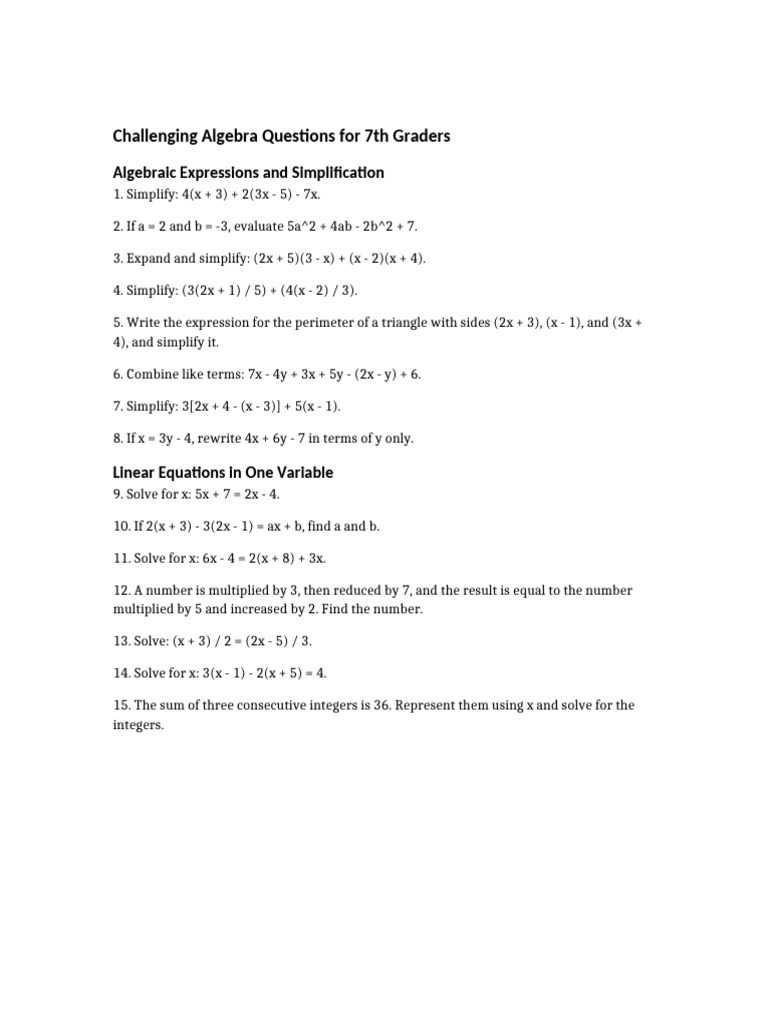 Challenging Algebra Questions Set | PDF