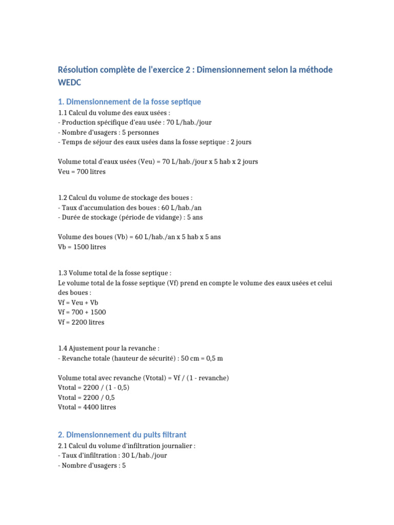 Dimensionnement fosse septique et puits | PDF