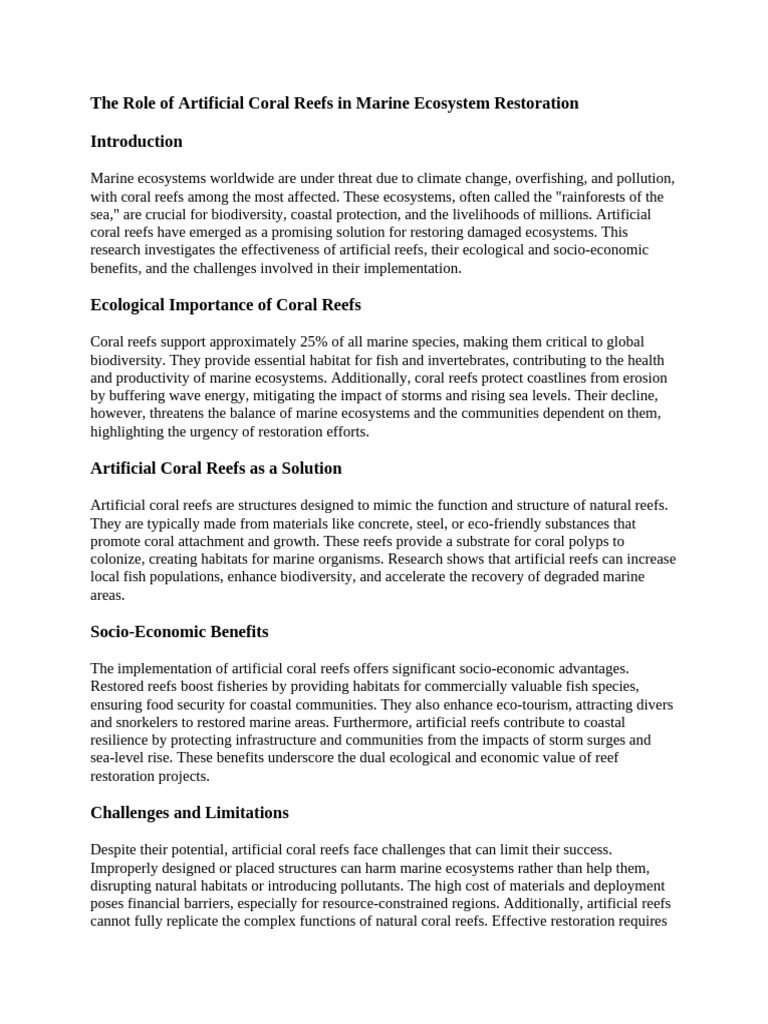 The Role of Artificial Coral Reefs in Marine Ecosystem Restoration ...