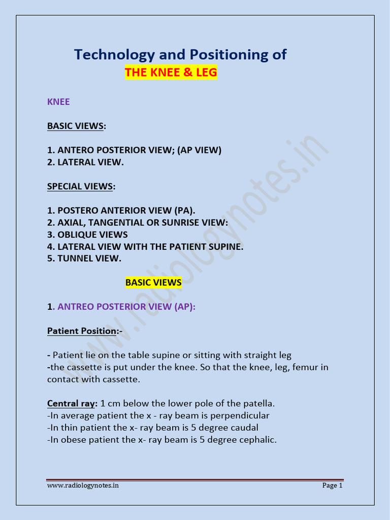 Positioning of THE KNEE & LEG | PDF | Knee | Human Anatomy