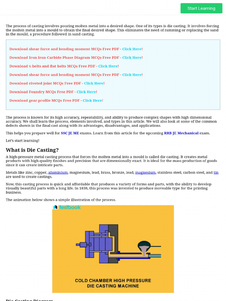 Die Casting - Explained With Process, Defects, and Applications | PDF