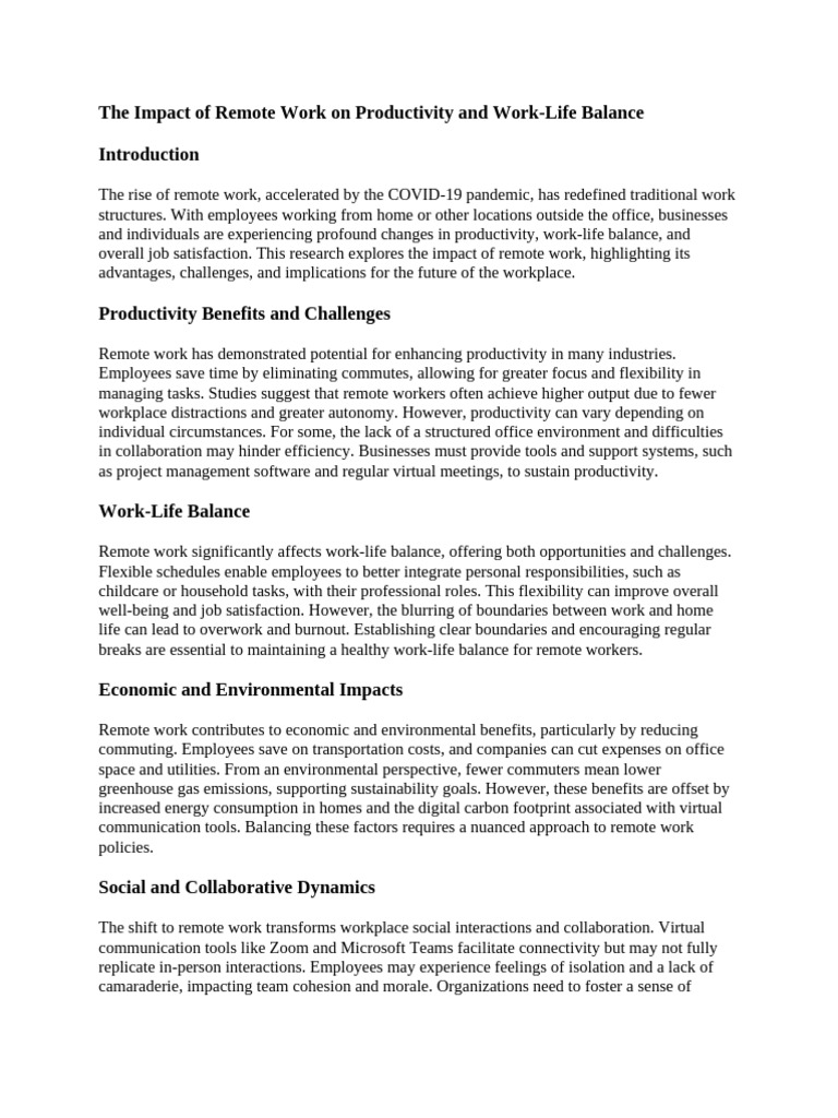 The Impact of Remote Work On Productivity and Work | PDF | Economies ...