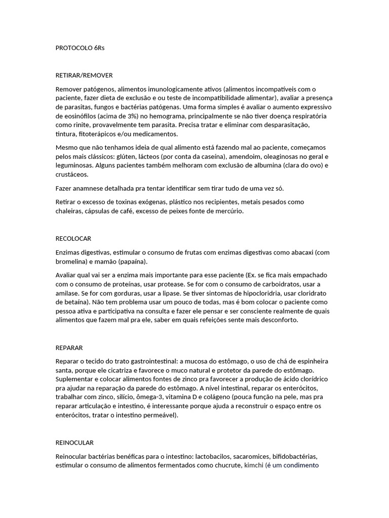 Protocolo 6Rs para Modulação Intestinal | PDF