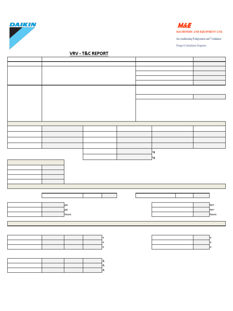 Testing & Commissioning Format (VRV) | PDF | Air Conditioning | Equipment
