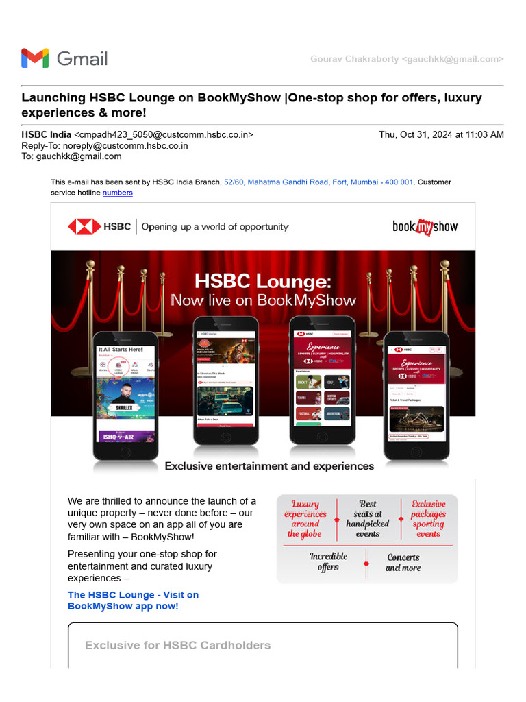 Launching HSBC Lounge On BookMyShow - One-Stop Shop For Offers, Luxury ...