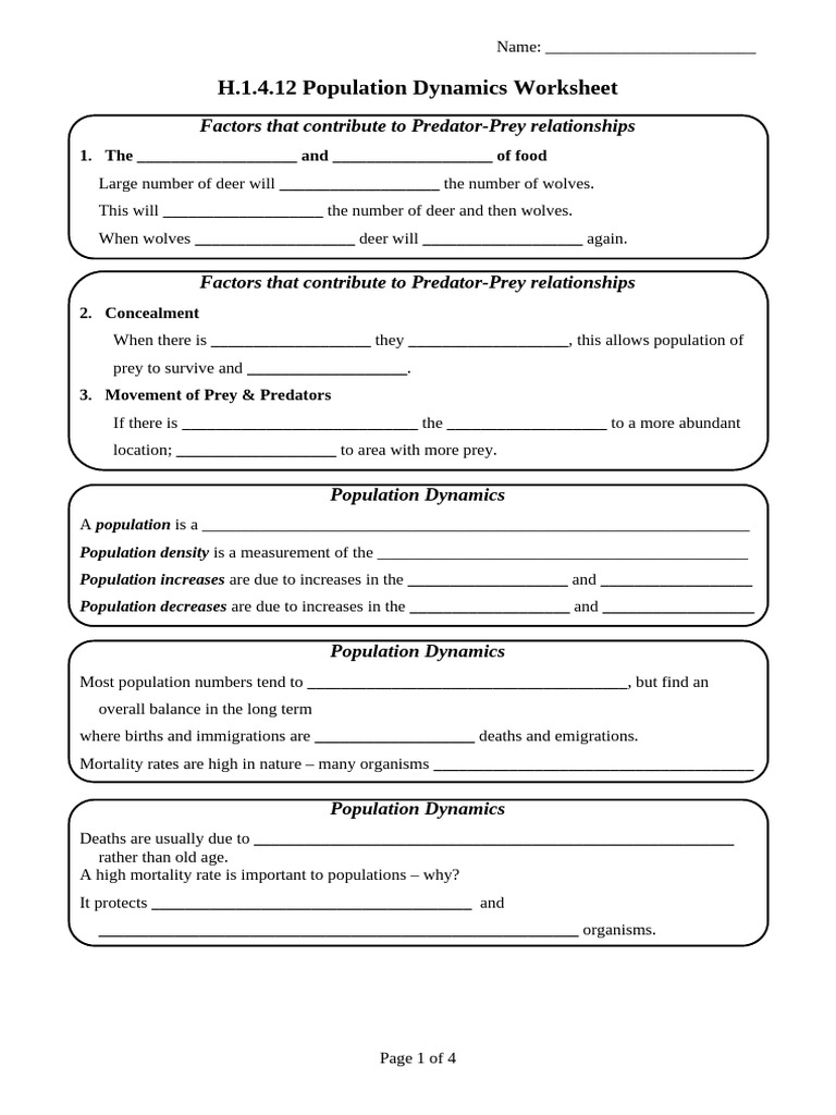 1.4.12.H Population Dynamics Worksheet | PDF | Predation