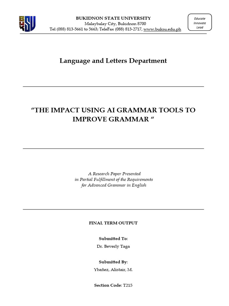 “THE IMPACT USING AI GRAMMAR TOOLS TO IMPROVE GRAMMAR “ | PDF ... “THE IMPACT USING AI GRAMMAR TOOLS TO IMPROVE GRAMMAR “ | PDF ...