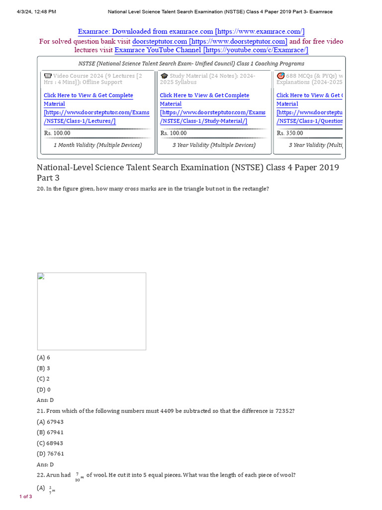 NSTSE Class 4 Paper 2019 Part 3 | PDF | Chemistry | Earth Sciences
