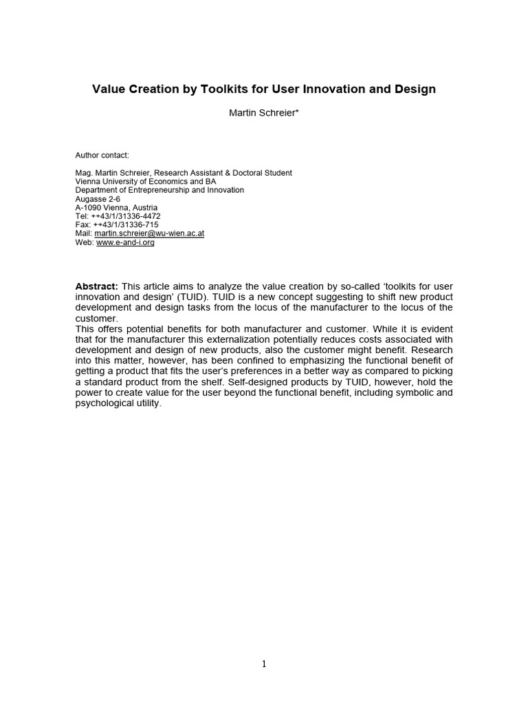 User Innovation Toolkits Value Creation | PDF | Self Efficacy | Innovation
