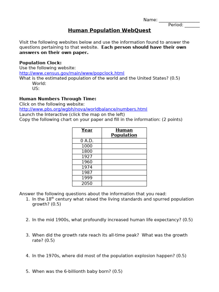 Population Webquest | PDF | Environmental Social Science