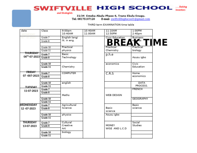 Third Term Exam Time Table | PDF | Human Life Stages | Childhood