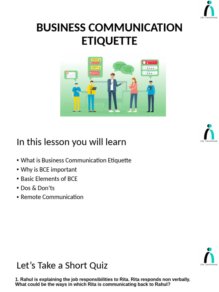 Business Communication Etiquette Guide | PDF | Communication | Body Language