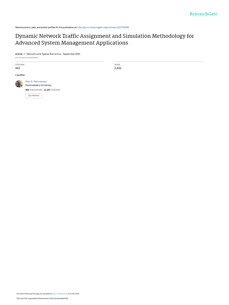 Dynamic Network Traffic Assignment and Simulation | PDF | Simulation ...