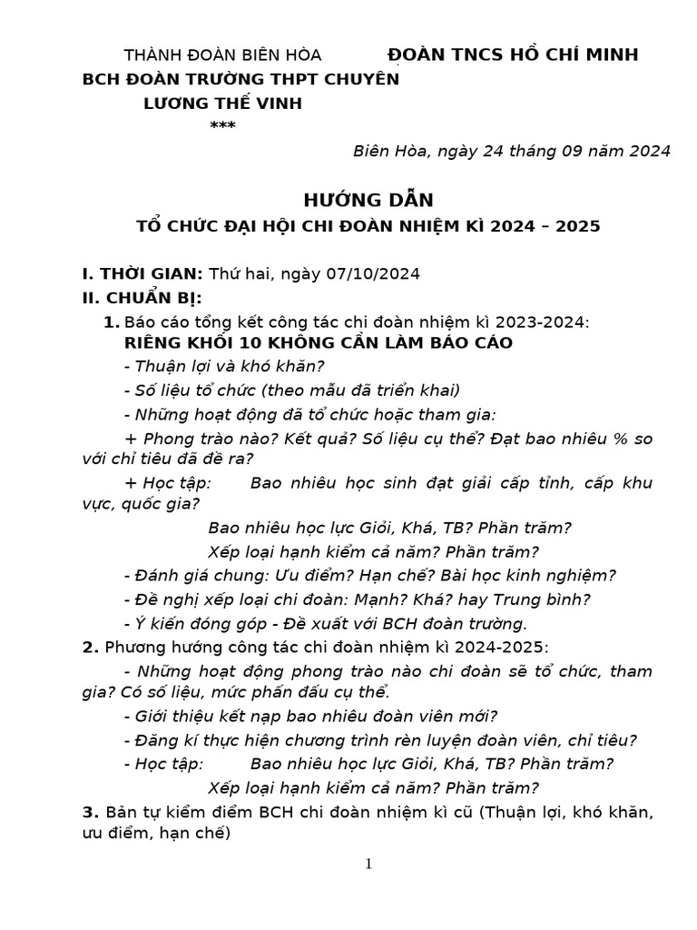 0 Huong Dan Dai Hoi Chi Doan | PDF