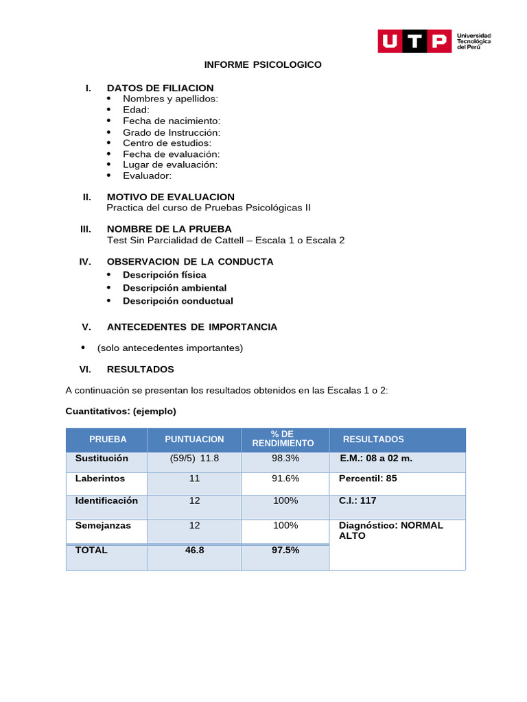 Informe psicologico pruebas II | PDF | Inteligencia | Cociente de inteligencia