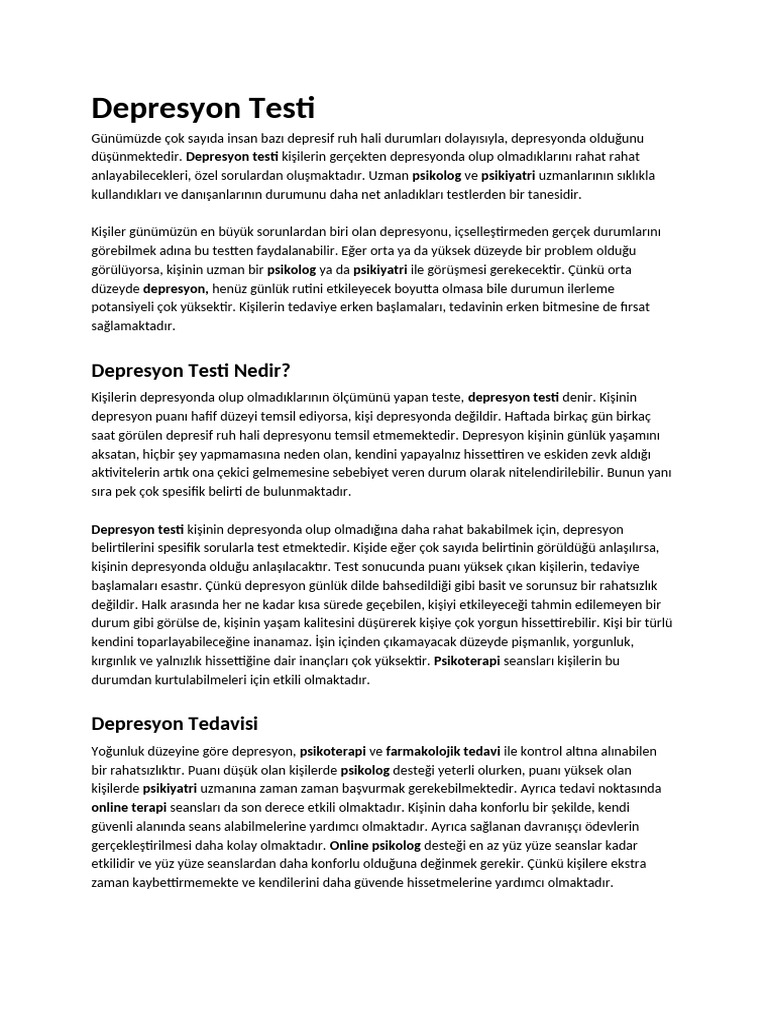Depresyon Testi | PDF