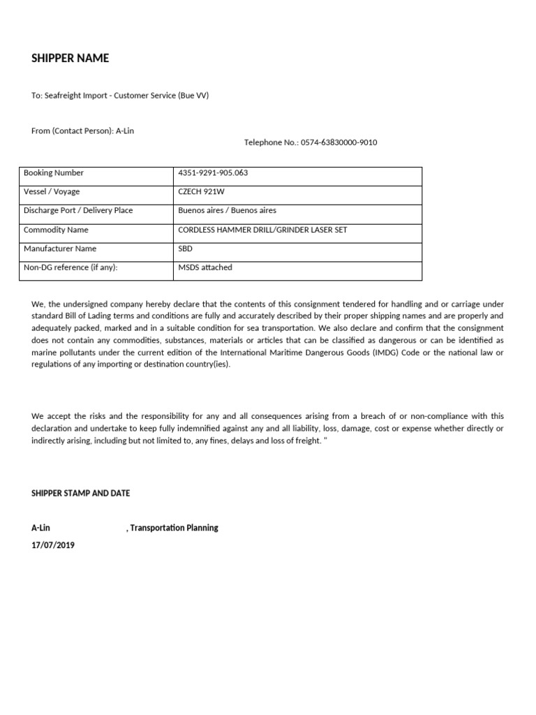 ATT - 3 - NON DG LETTER Under SP188 - 2019 | PDF