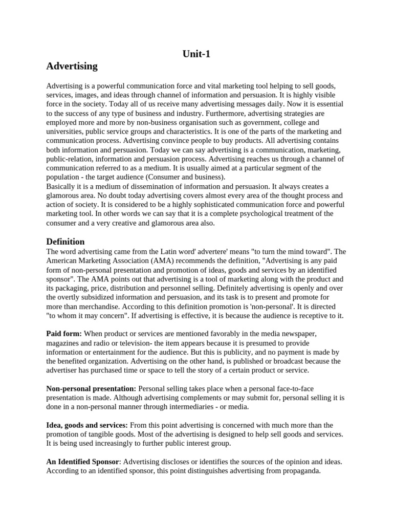 Unit 4 Introduction Advertising | PDF | Advertising | Marketing