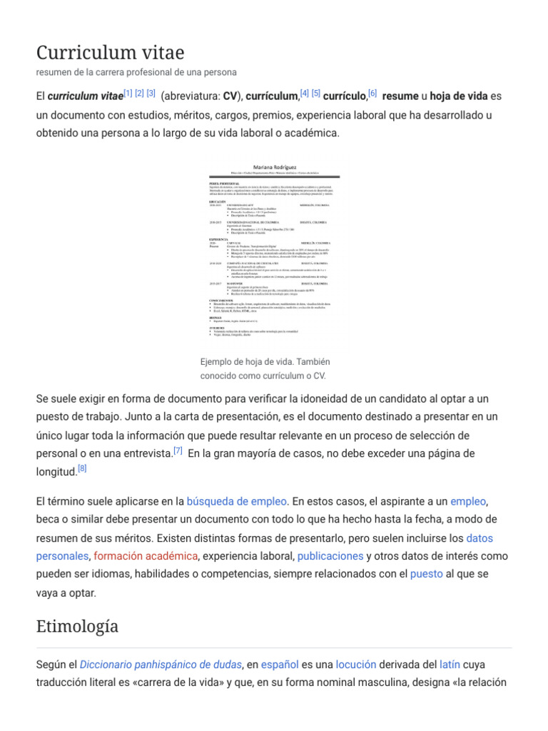 Definición de Curriculum Vitae | PDF | Lingüística