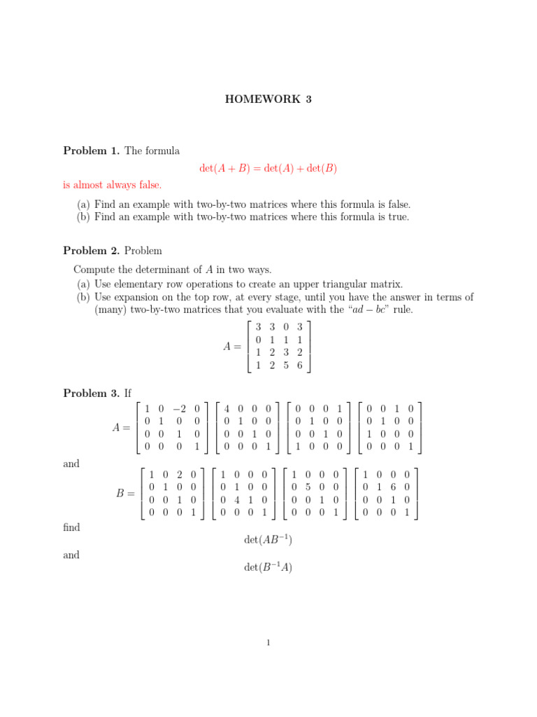HW Zima1 | PDF | Matrix (Mathematics) | Determinant