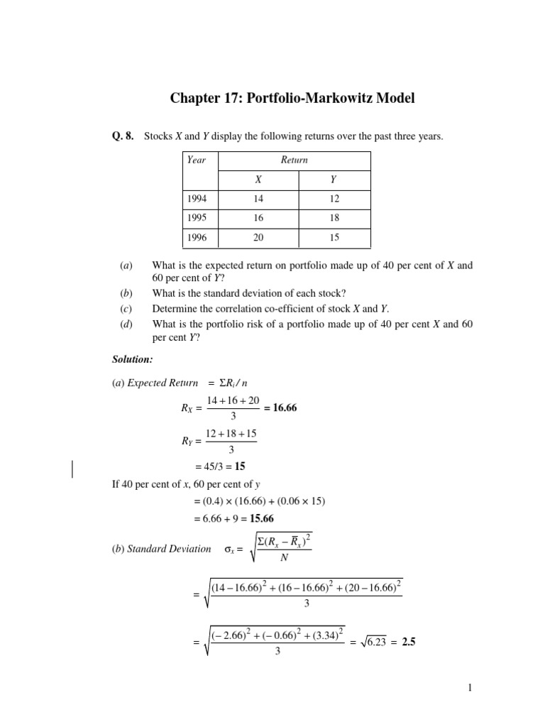 Ch. 17 Portfolio-Markowitz Model | PDF | Statistical Analysis ...