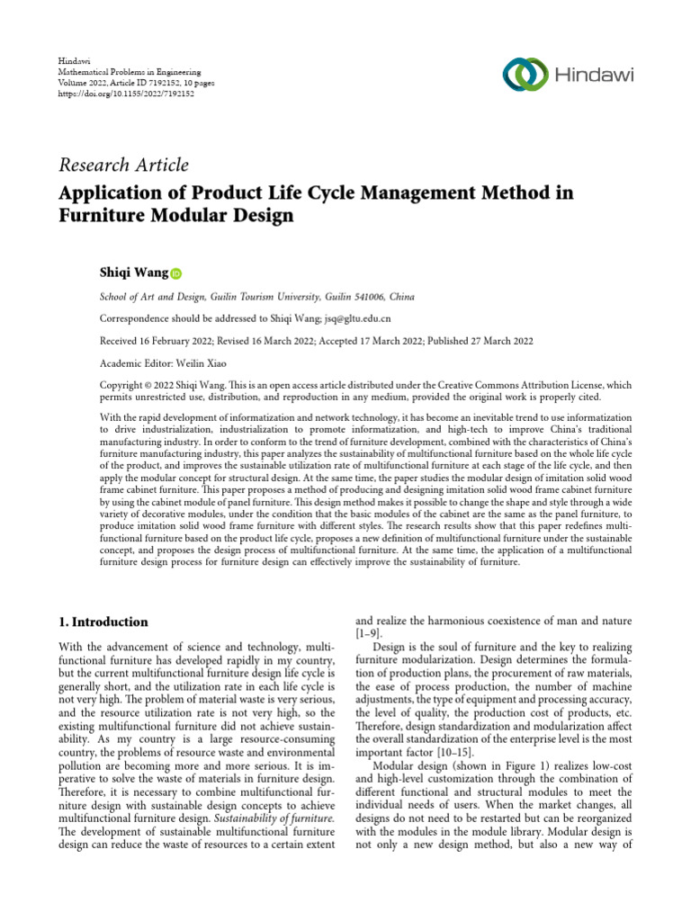 Application of Product Life Cycle Management Method in Furniture Modular Design | PDF | Modular ...