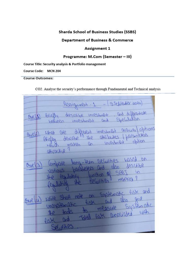 Assignment 1 - MCom - SAPM | PDF