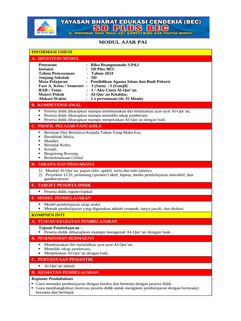 Modul Ajar BAB 1 | PDF