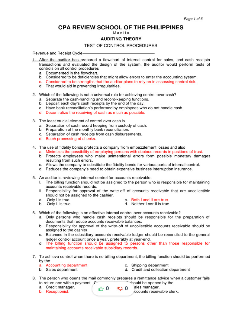 At Quizzer Cpar Test of Controls Procedure Compress | PDF | Accounts ...