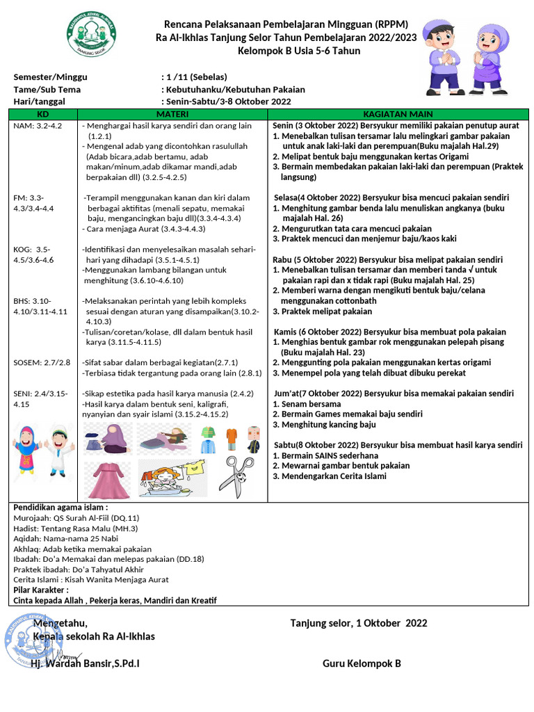 RPPM RPPH MINGGU KE 11 PAKAIAN | PDF