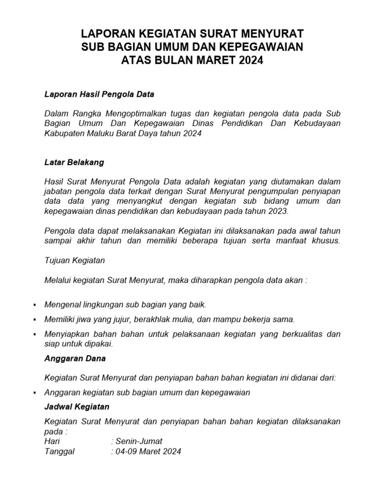 Laporan Kegiatan Surat Menyurat | PDF