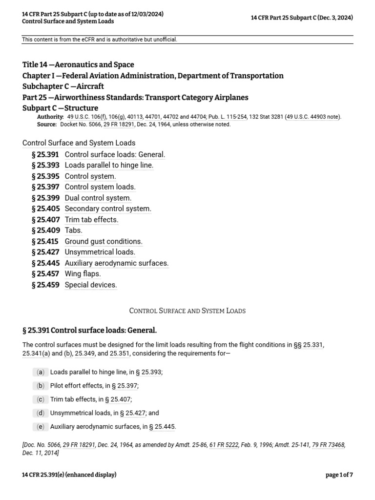 Control Surface Load Standards in CFR 25 | PDF | Flight Control ...