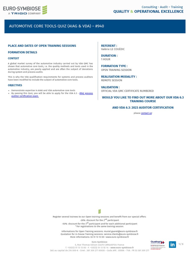 VDA 6.3 Core Tools Training Session | PDF
