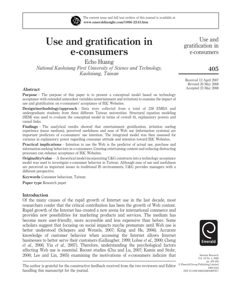 Use and gratification in e‐consumers | PDF