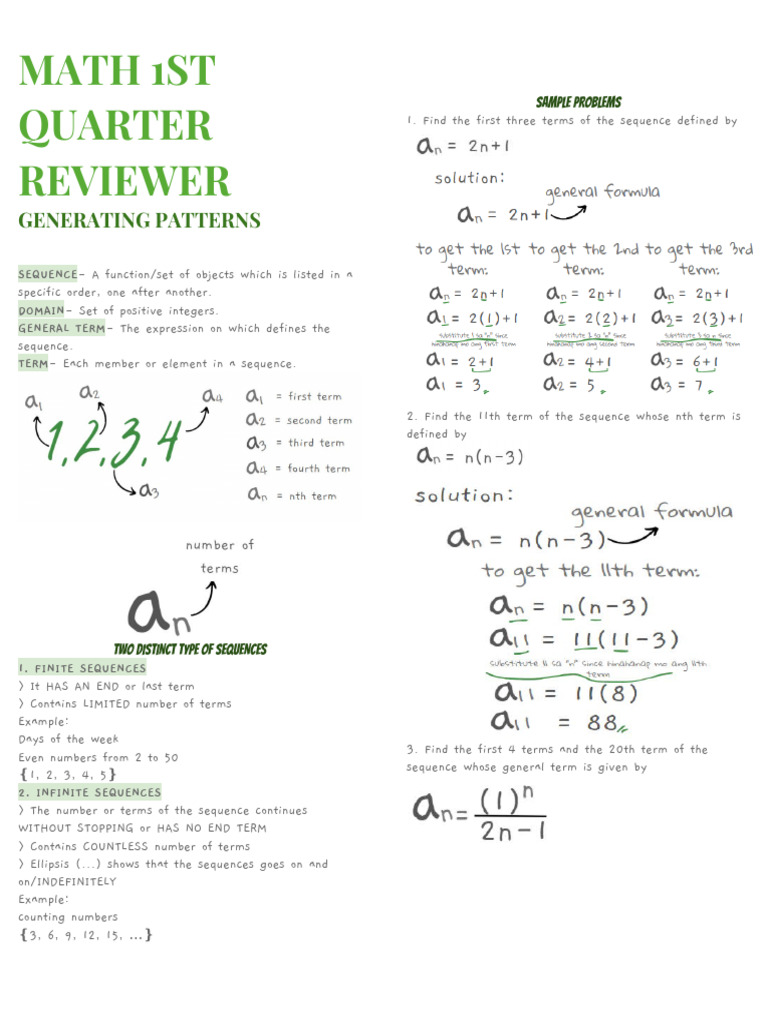 MATH Q1 REVIEWER | PDF | Sequence | Polynomial