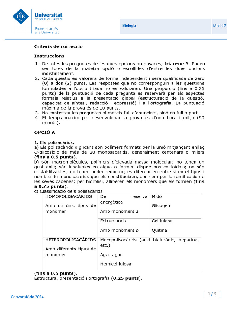 Criteris BIOLOGIA JUNY 2024 | PDF