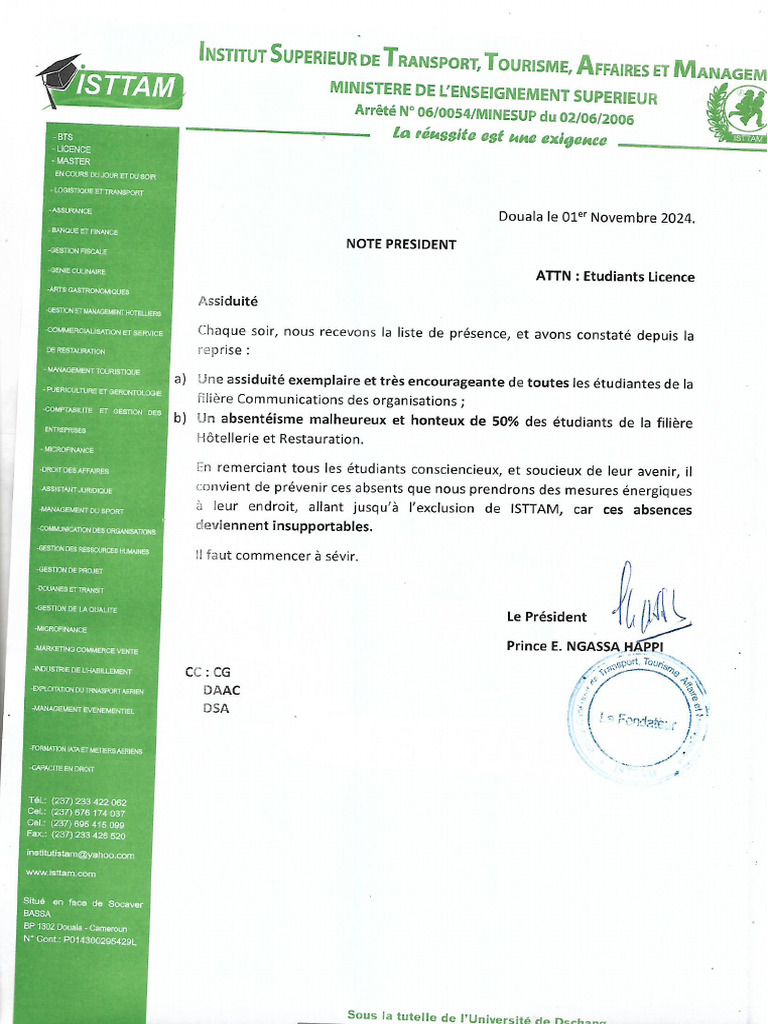 Note President-Etudiants Licence | PDF