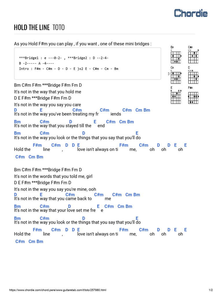 Hold the Line Chords for Guitar | PDF